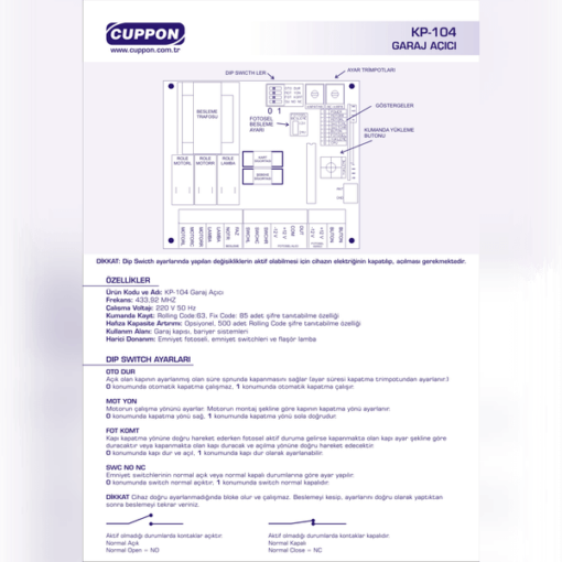 Cuppon KP 104 Garaj Kapısı Alıcı Kartı - Poledoor